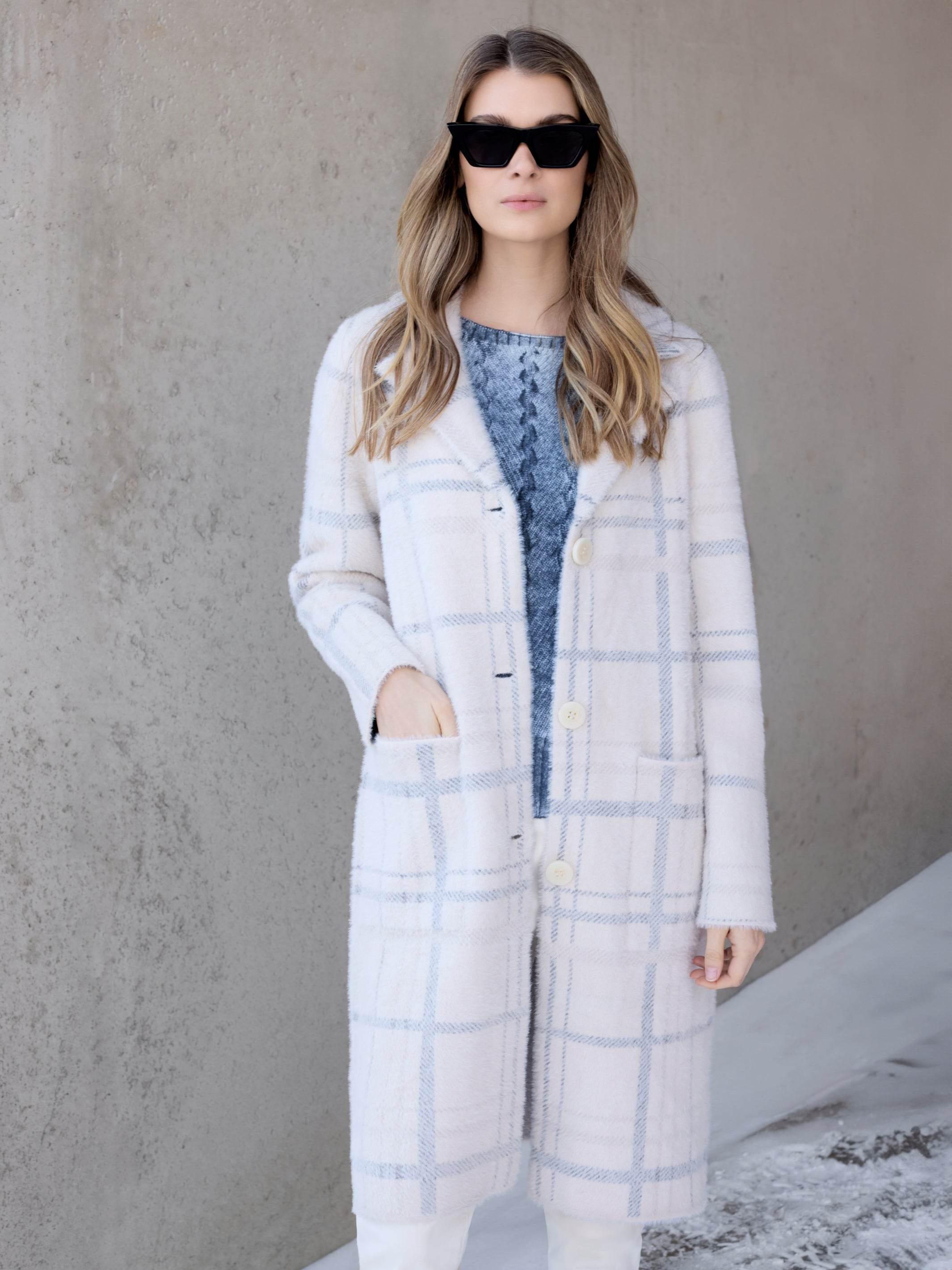 Long Plaid Knit Coatigan Style CB6326R – Dream Pants