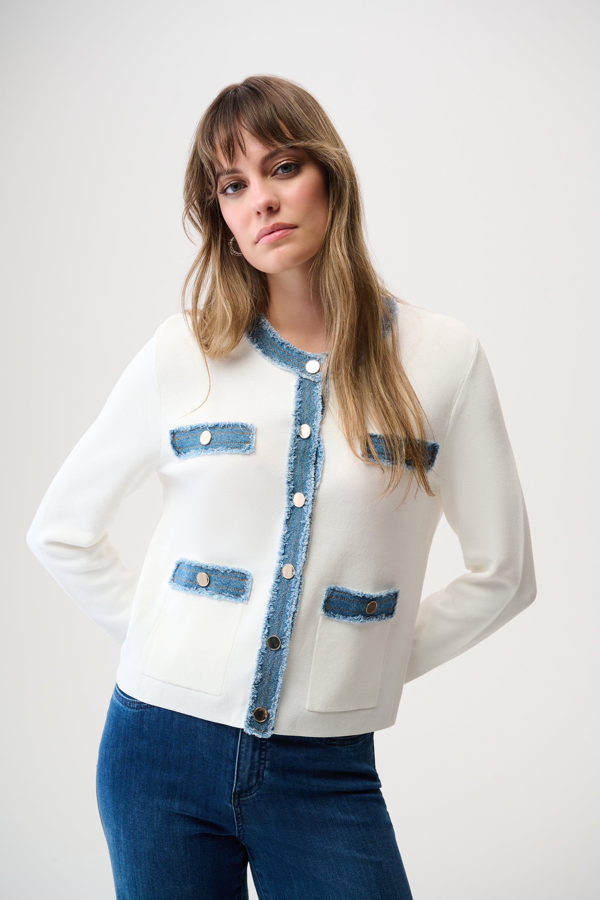 Joseph Ribkoff Viscose Blend Milano Stitch Jacket with Denim Trim ...