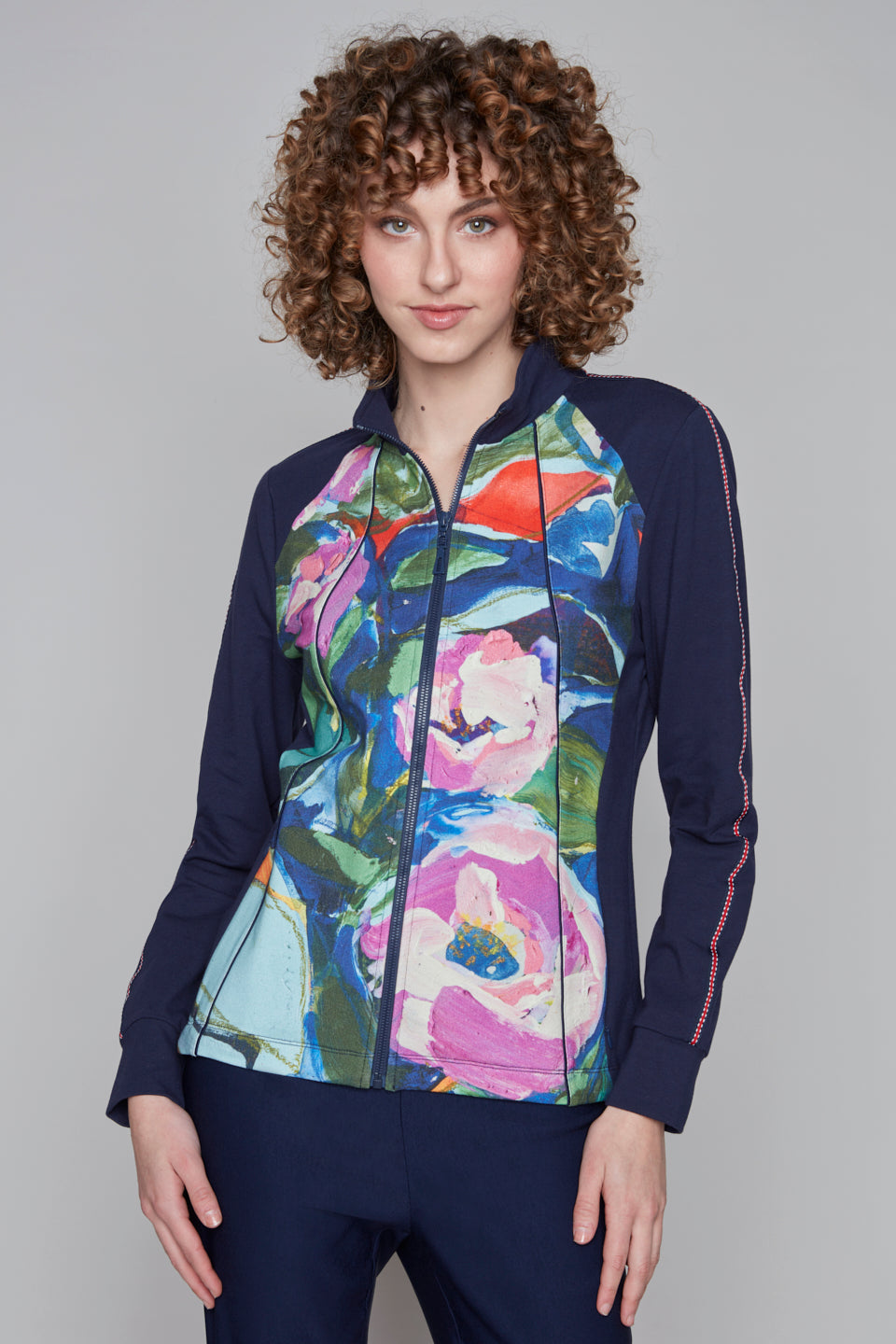 Floral Print Zip-Up Jacket Style 91769 – Dream Pants