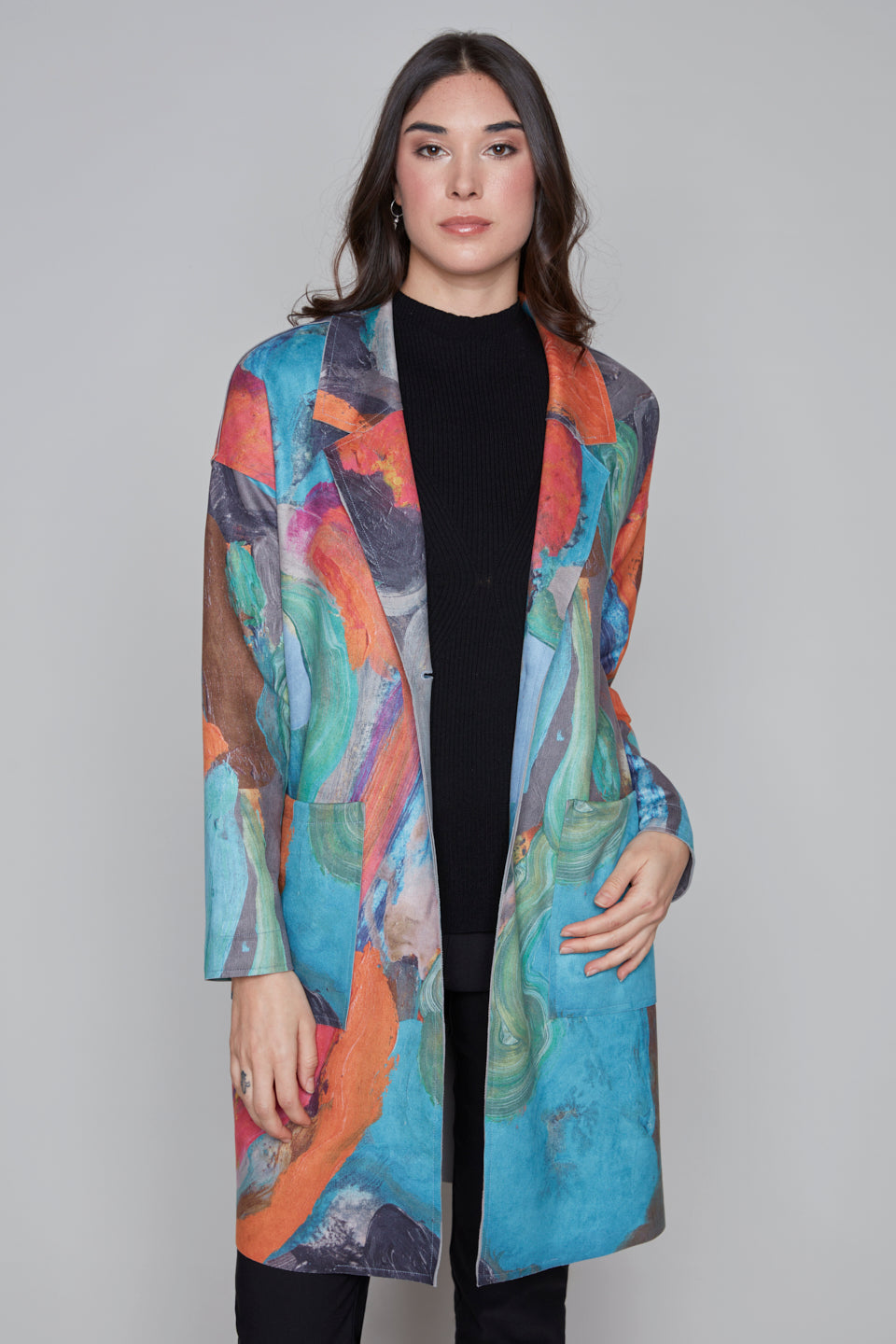 Abstract Art Print Longline Jacket Style 91802 – Dream Pants