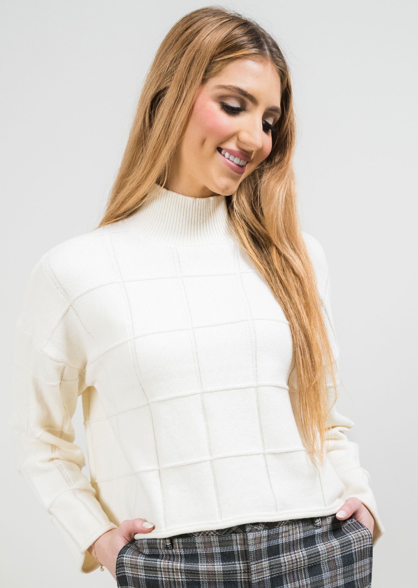 Cassidy Windowpane Knit Sweater Style 1403-1368 – Dream Pants